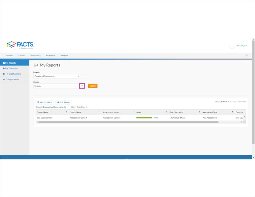 How to View, Download and Print Reports and Transcripts as a Learner – Support - FACTS Learning