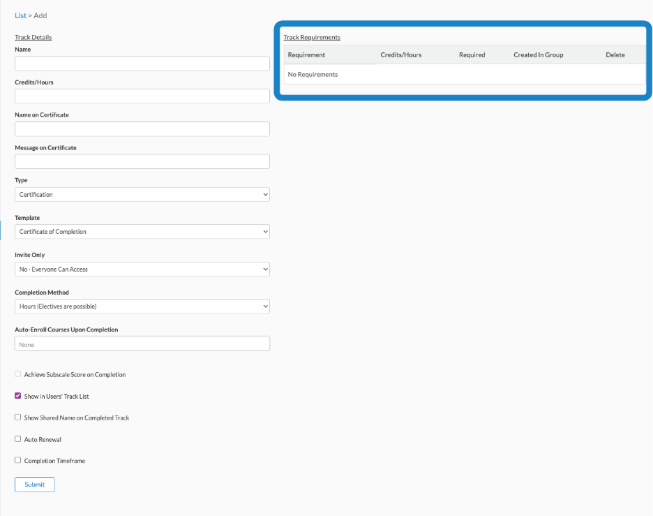 How to Add a Certification Track and Requirements – Support - FACTS ...